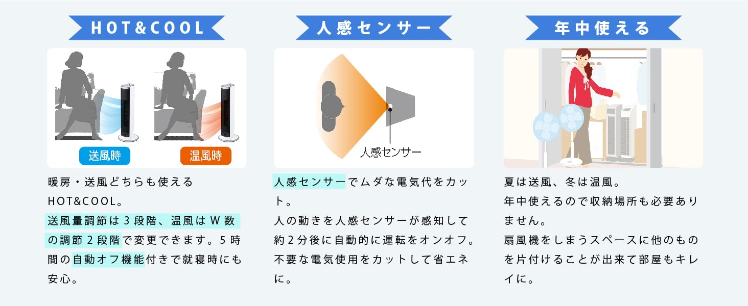Amazon | コイズミ 扇風機 タワーファン ホット&クール ミニ 送風 温風 1台2役 人感センサー コンパクト ホワイト KHF-0813/W | コイズミ(Koizumi ...