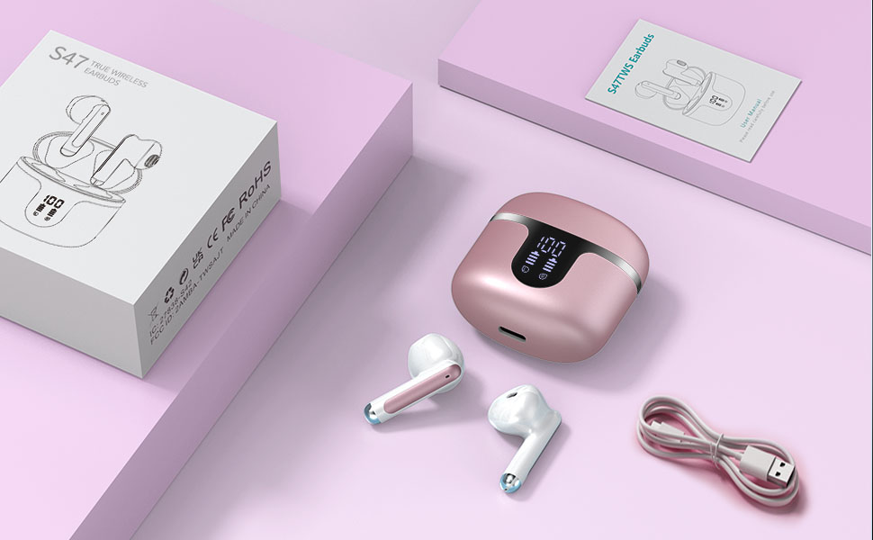 Wireless Earbuds, Bluetooth 5.3 Earbuds Stereo with 4 HD Mic, Wireless ...