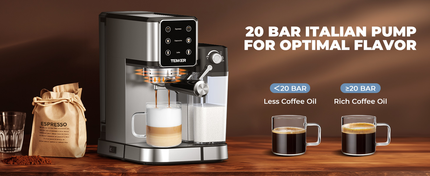 Amazon.com: TENKER Espresso Machine 20 Bar, Cappuccino Machine with Automatic Milk Frother ...