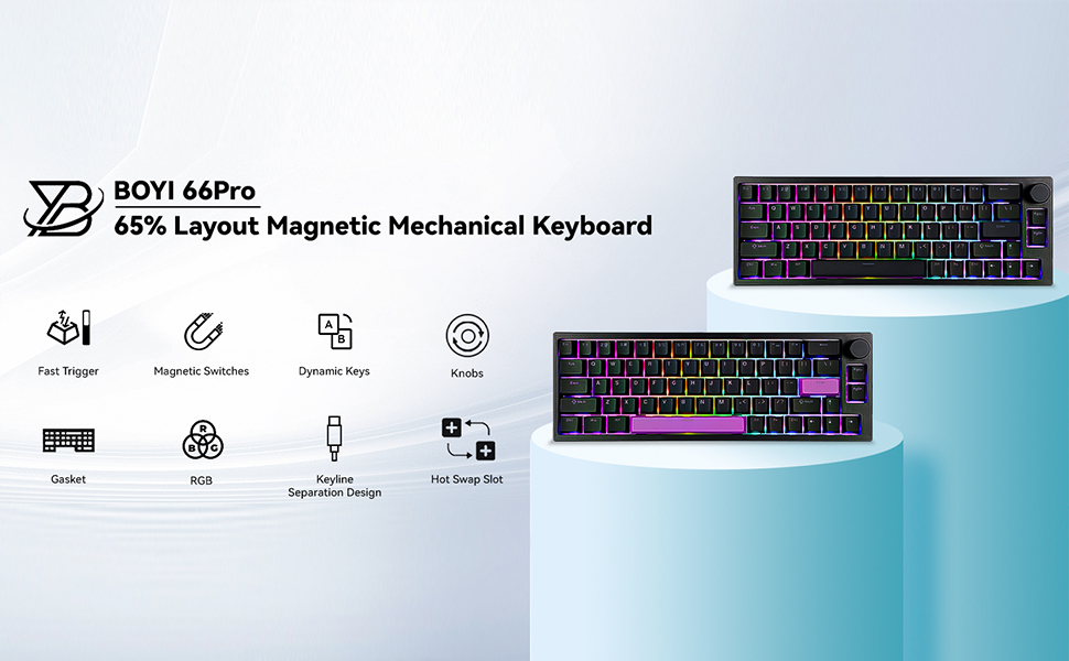 BOYI 66Pro Rapid Trigger Magnetic Switch 65% Mechanical Keyboard,Hall Effect Gasket-Mounted RGB ...
