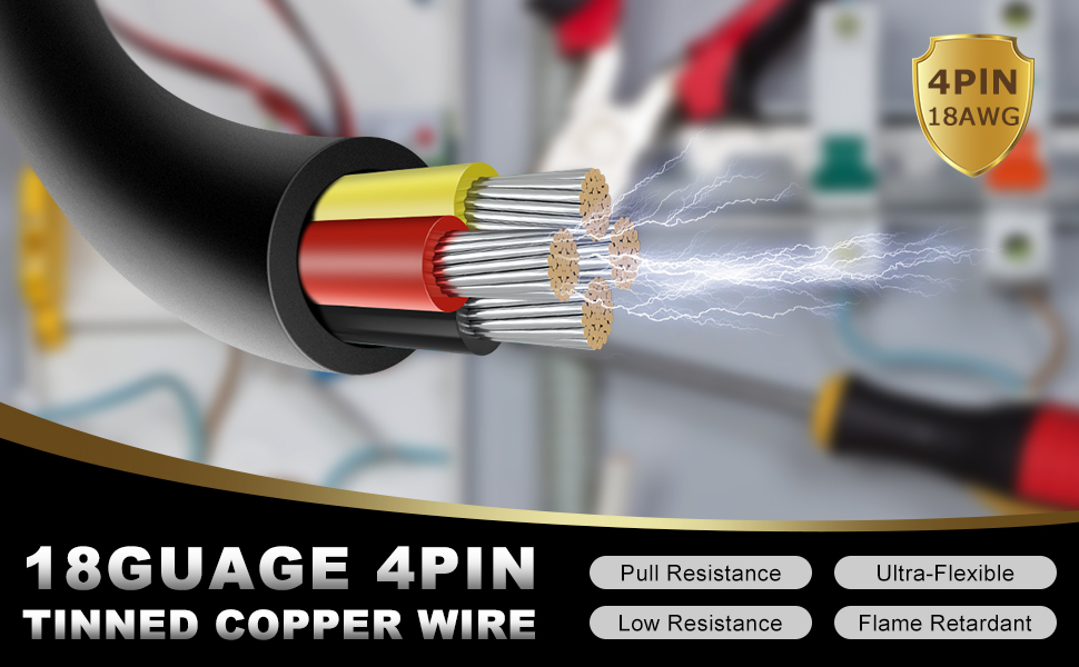 DEKIEVALE 18 Gauge 4 Conductor Wire, 32.8FT Black PVC Stranded Shielded Tinned Copper Wire, 18/4 ...