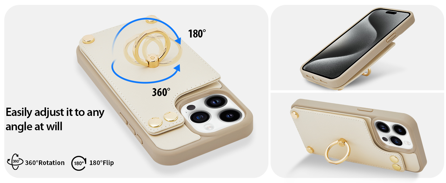 Amazon.com: LAMEEKU for iPhone 16 Pro Max Case Wallet with Card Holder, 360° Rotation Ring ...