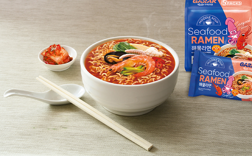 Amazon.com: GARAK Seafood flavor Ramen, Korean authentic instant noodle, Mild Spicy noodle 1 Bag ...