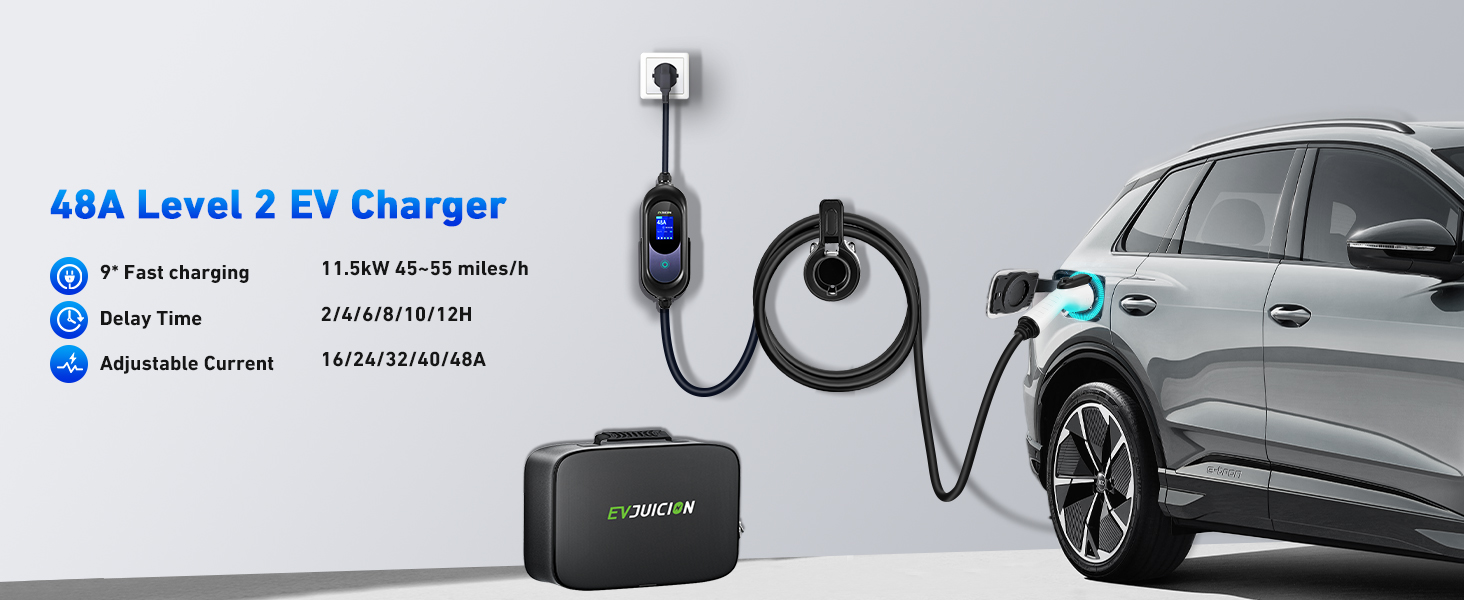 Amazon.com: Level 2 EV Charger 48Amp 11.5kW 240V EV Charger Level 2 with Smart LED Screen, 16/24 ...