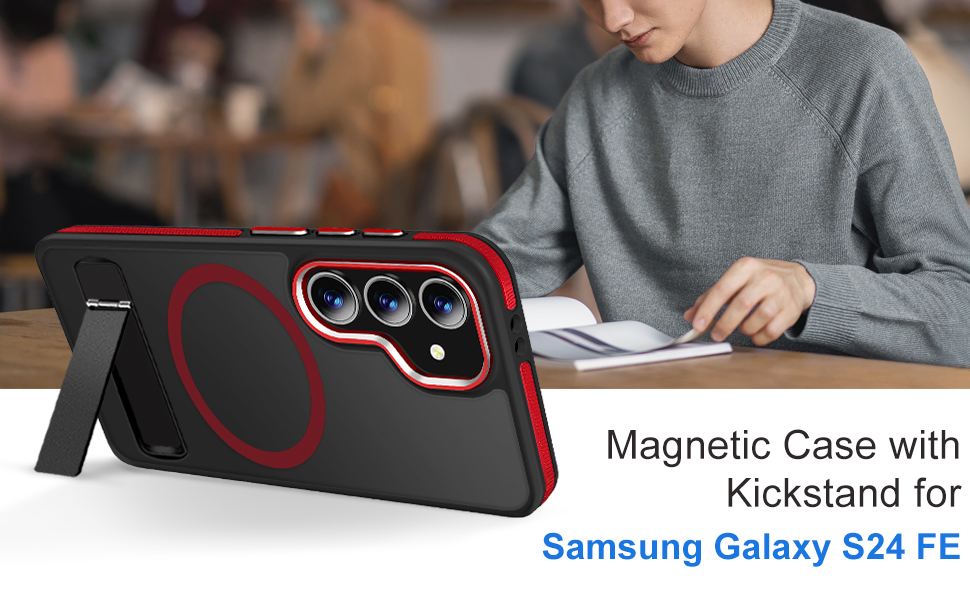 Amazon.com: MALEWOLF Magnetic for Samsung Galaxy S24 Fe Case with Stand, Fits for Magsafe, Anti ...