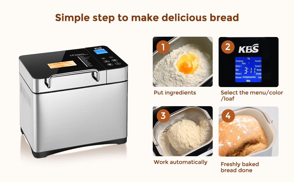 Amazon.com: KBS Large 17-in-1 Bread Machine, 2LB All Stainless Steel Bread Maker with Auto Fruit ...