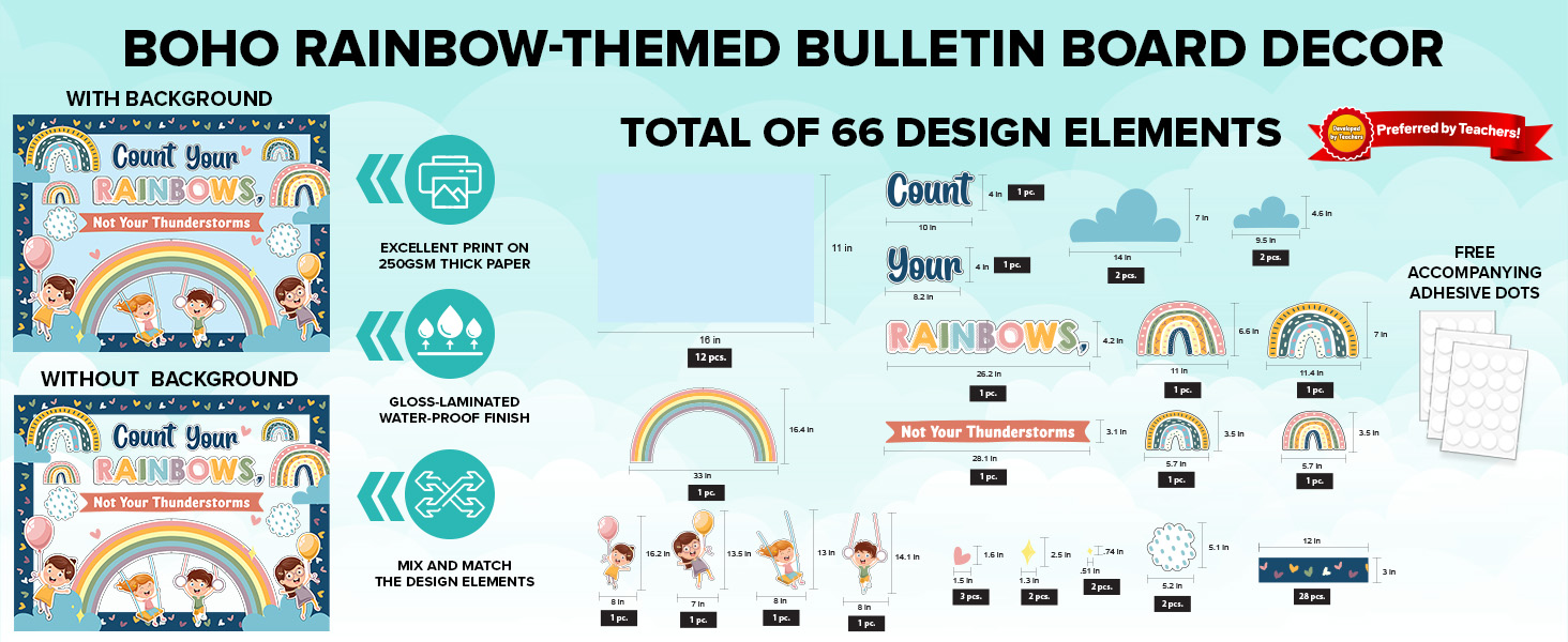 Amazon.com : 66 Pcs Rainbow Bulletin Board Decorations with Background ...