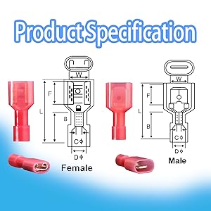 50PCS Nylon Spade Quick Disconnect Connectors Kit 22-10 AWG Male and Female Electrical Wire ...