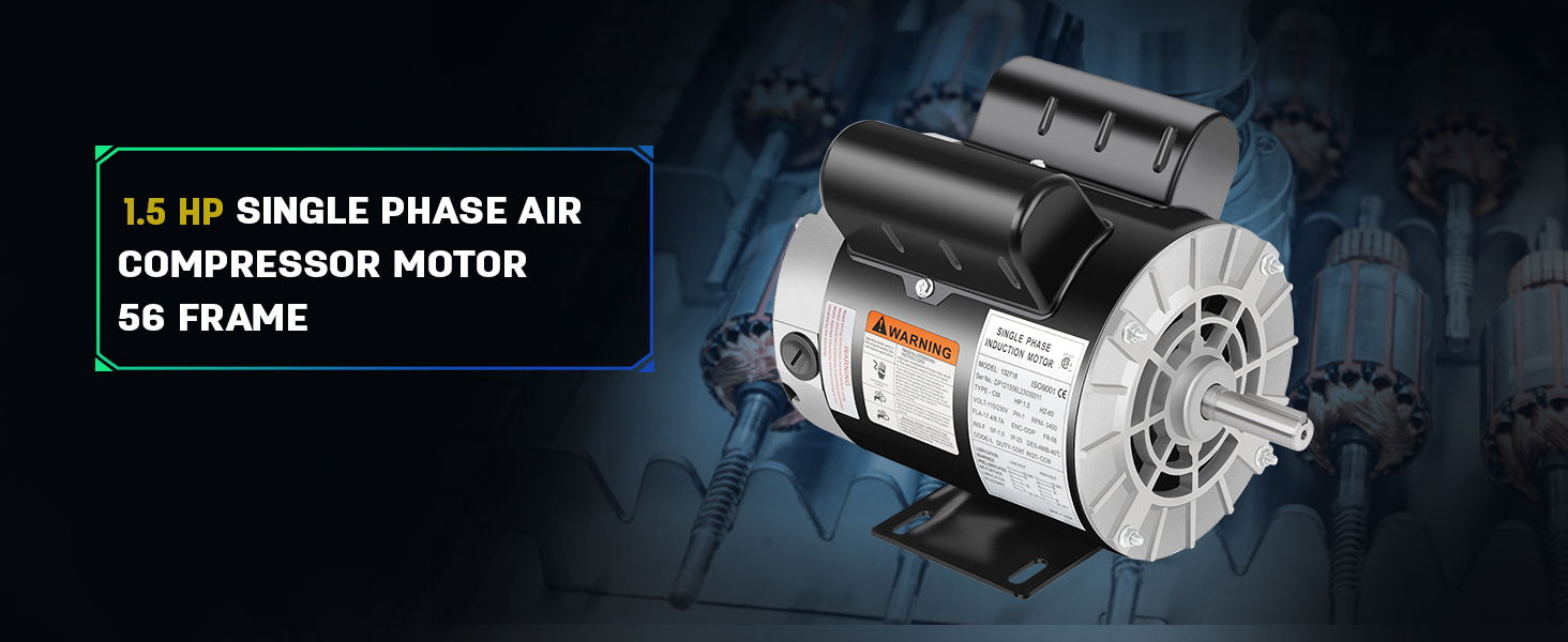 1.5HP Air Compressor Motor 3450 RPM Electric Motor, 115/230V Single Phase Motor, 56 Frame 5/8 ...