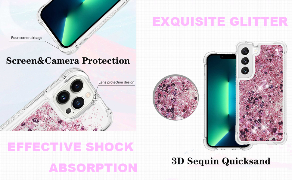 Amazon.com: LEMAXELERS Compatible with Galaxy S21+ 5G Case, Bling Glitter Liquid Clear Case ...