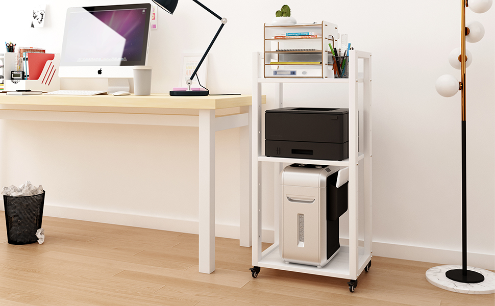 PUNCIA 3-Tier Movable Office Home Printer Stand with Shredder Storage ...