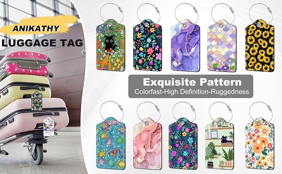 Amazon.com: 2 Pcs Luggage Tags for Suitcase, Cute Unique PU Leather Travel Bag Tag with Privacy ...