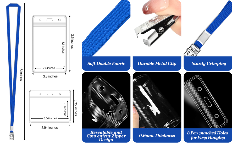 Amazon.com : 100 Pcs Clear Vertical Badge Id Card and 100 Pcs Lanyard ...