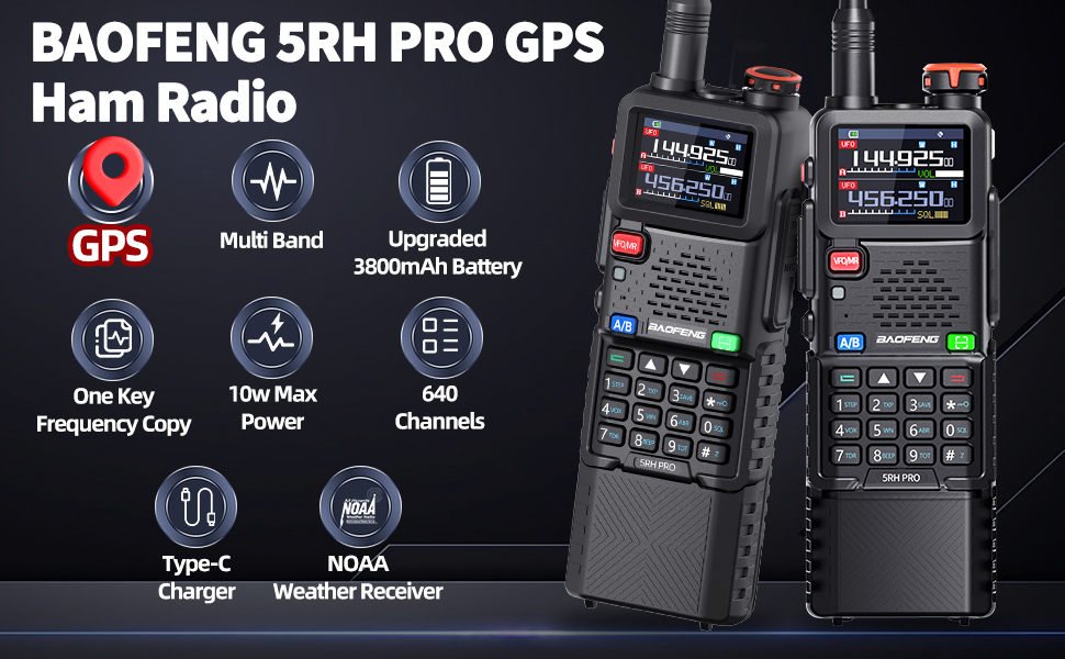 Amazon.com: BAOFENG Ham Radio Handheld Long Range 5RH PRO GPS 10W Walkie Talkies NOAA Weather ...