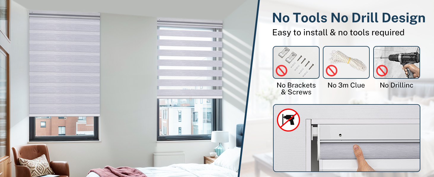 Amazon.com: Pasoun Zebra Blinds No Drill Blackout Shades Cordless Dual Layer Zebra Roller Shades ...