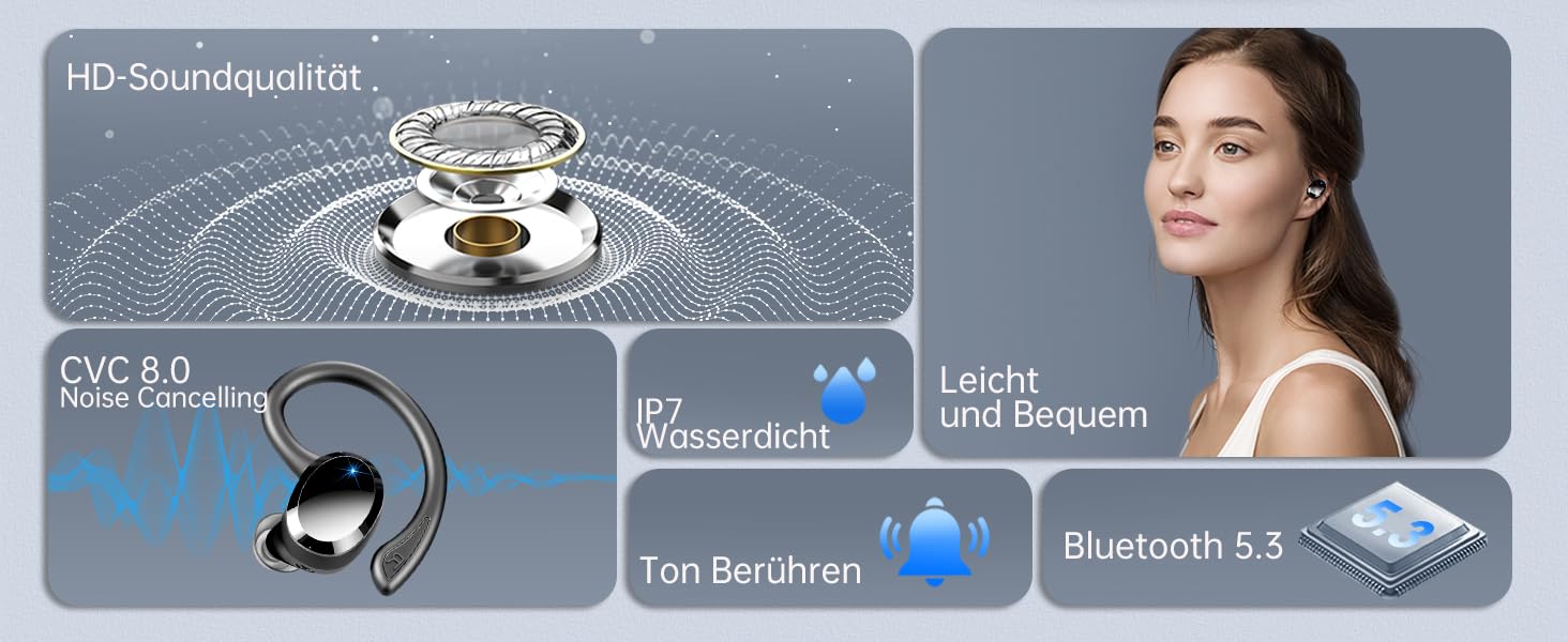 Bluetooth Kopfhörer Sport, In Ear Kopfhörer Kabellos Bluetooth 5.3 HiFi ...