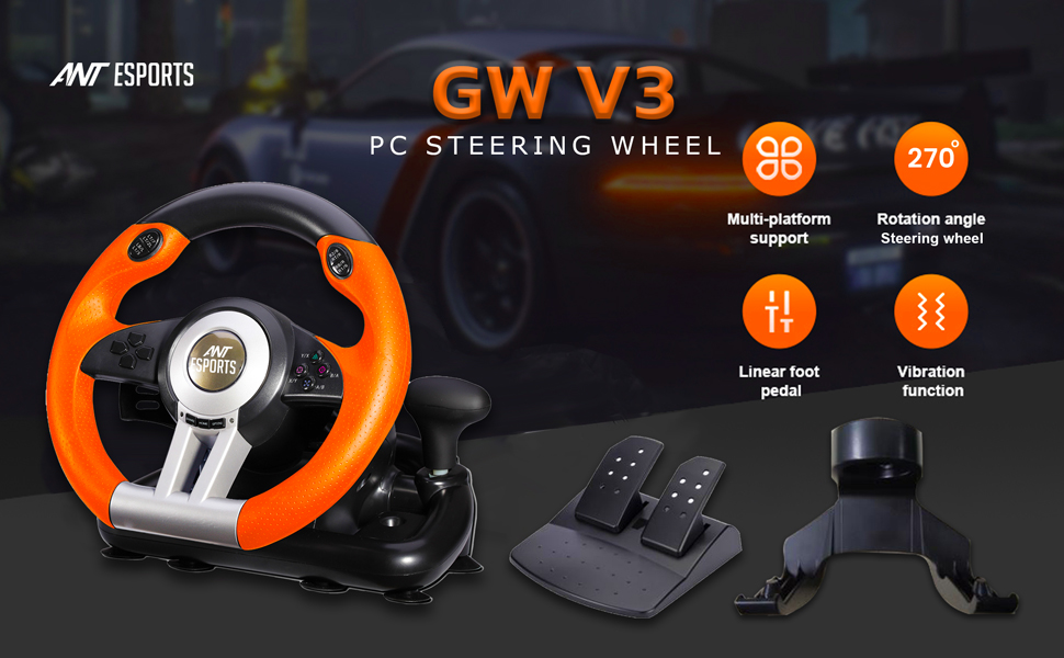 Ant Esports GW V3 PC Steering Wheel 270° Degree Vibration Gaming Steering Wheel with Shifter and ...