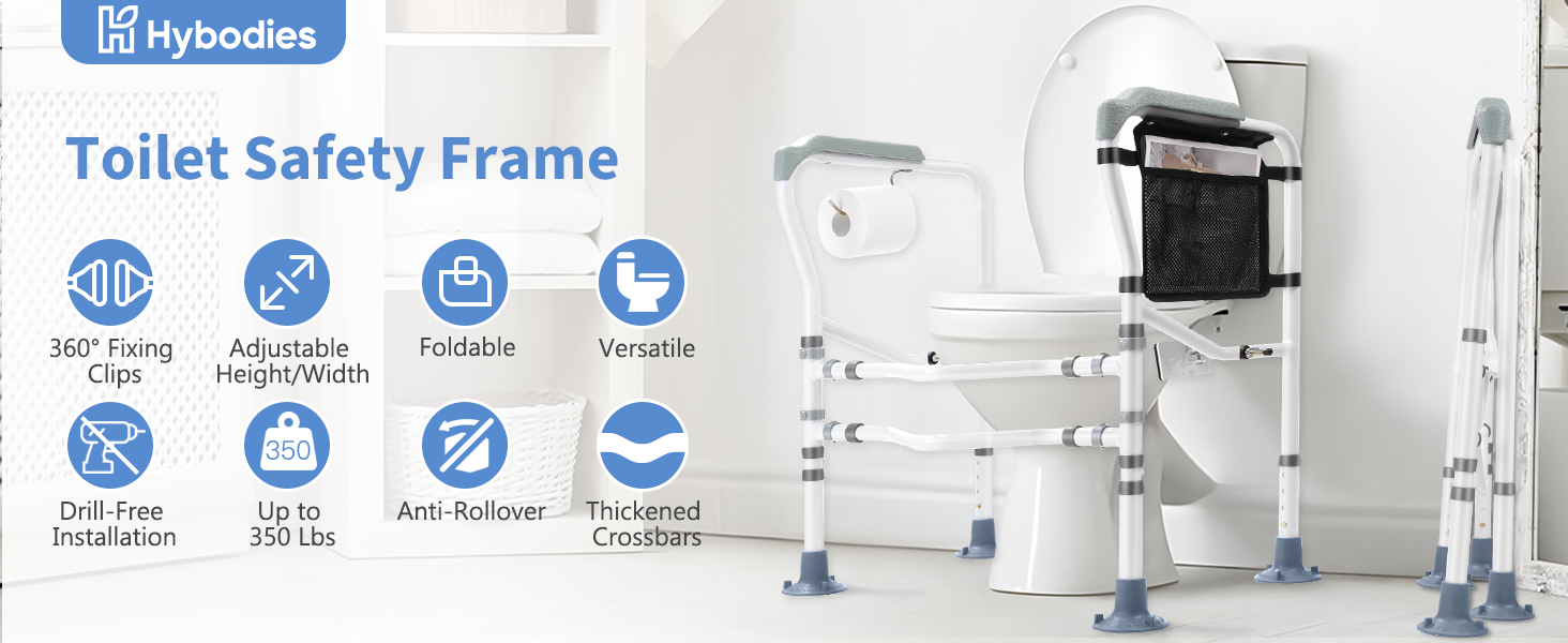 Amazon.com: Foldable Toilet Safety Rail, Hybodies Toilet Safety Frame with Handle for Senior ...