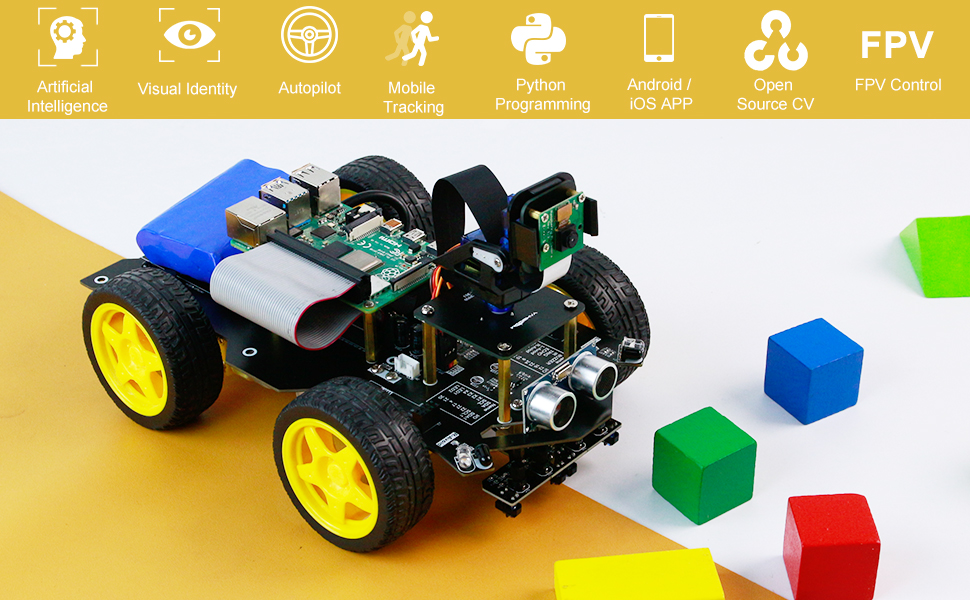 Amazon.com: AI Vision 4WD Robot Car Kit for Raspberry Pi 4B Support ...