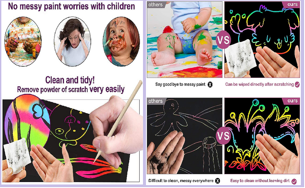 Children's Scratch Pictures, 125 Pieces Magic Rainbow Scratch Paper + 2 ...