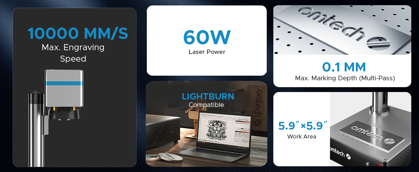 Amazon.com: OMTech 60W MOPA Fiber Laser Engraver with Metal Business Card, 5.9"x5.9" Workbed ...