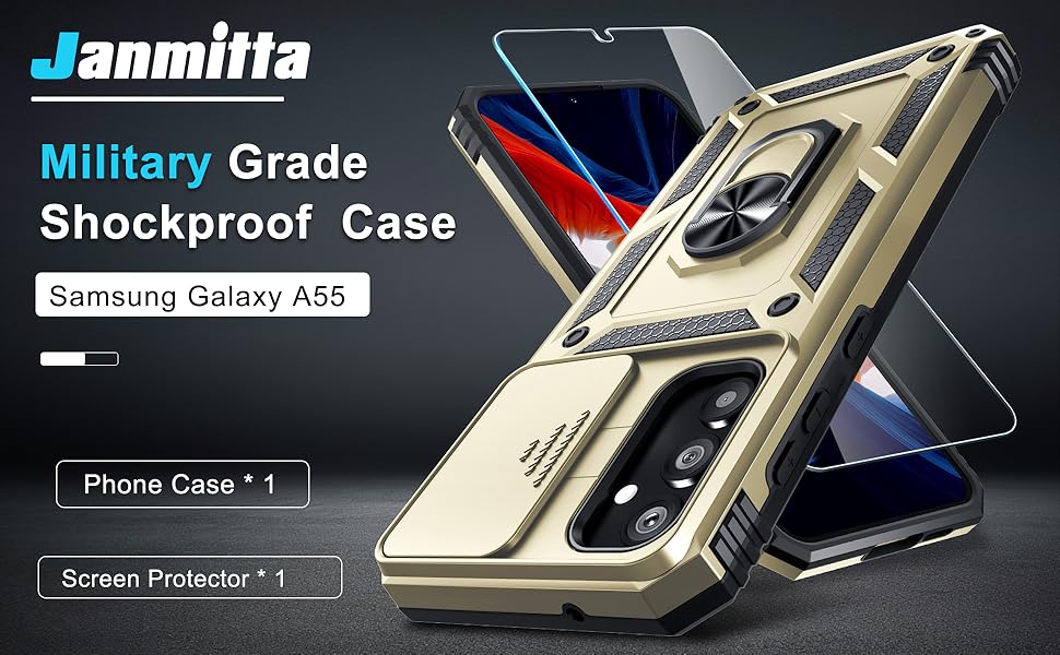 Amazon.com: Janmitta for Samsung Galaxy A55 5G Case Built in Slide Camera Lens Cover+Screen ...