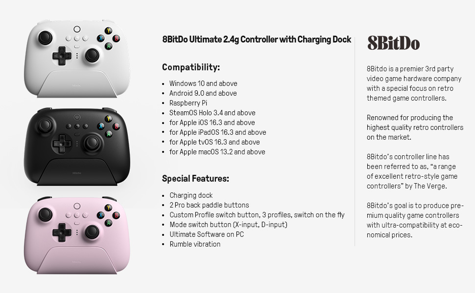 8BitDo Ultimate Wireless 2.4g Controller with Charging Dock, 2.4g ...