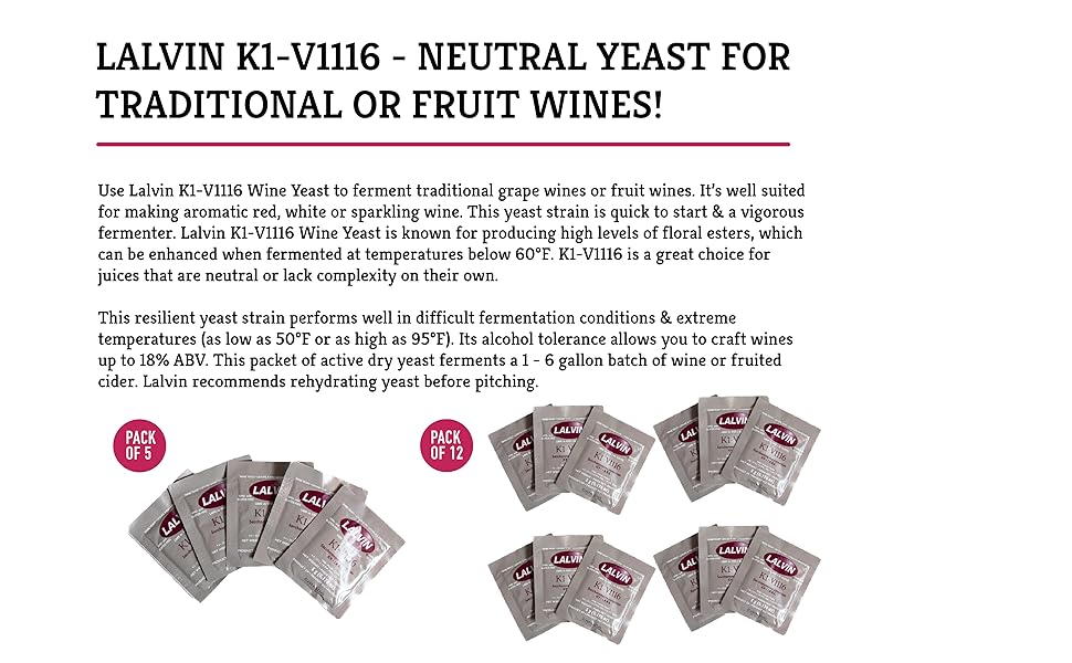 Amazon.com : Craft A Brew - Lalvin K1-V1116 Wine Yeast - Neutral Dry ...