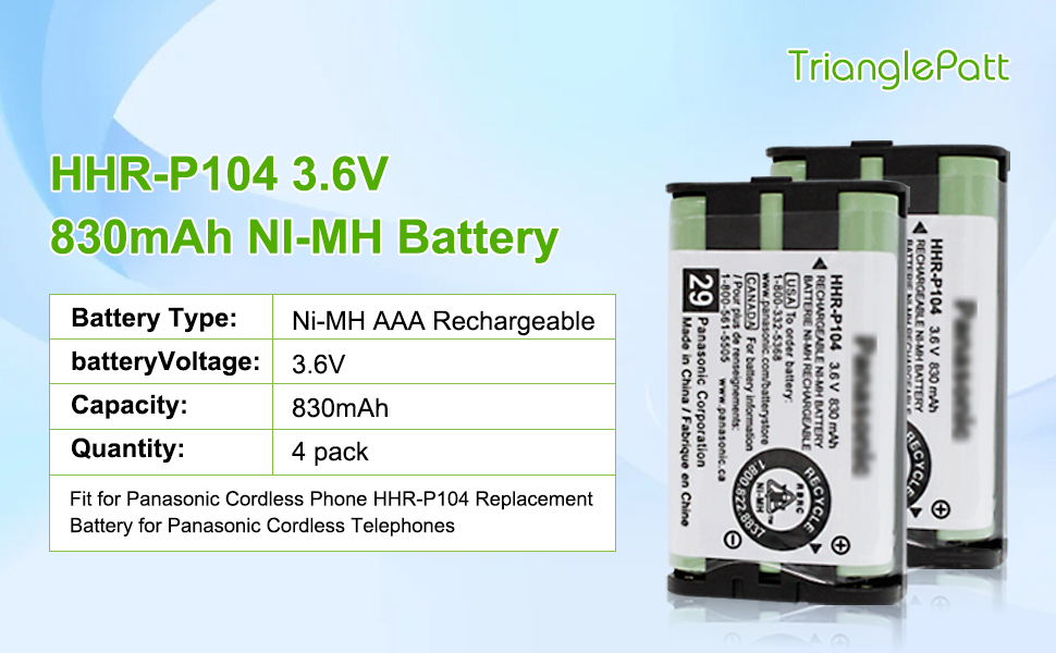 Amazon.com: TrianglePatt 4PACK Cordless Phone HHR-P104 3.6V 830mAh Battery NI-MH AAA ...