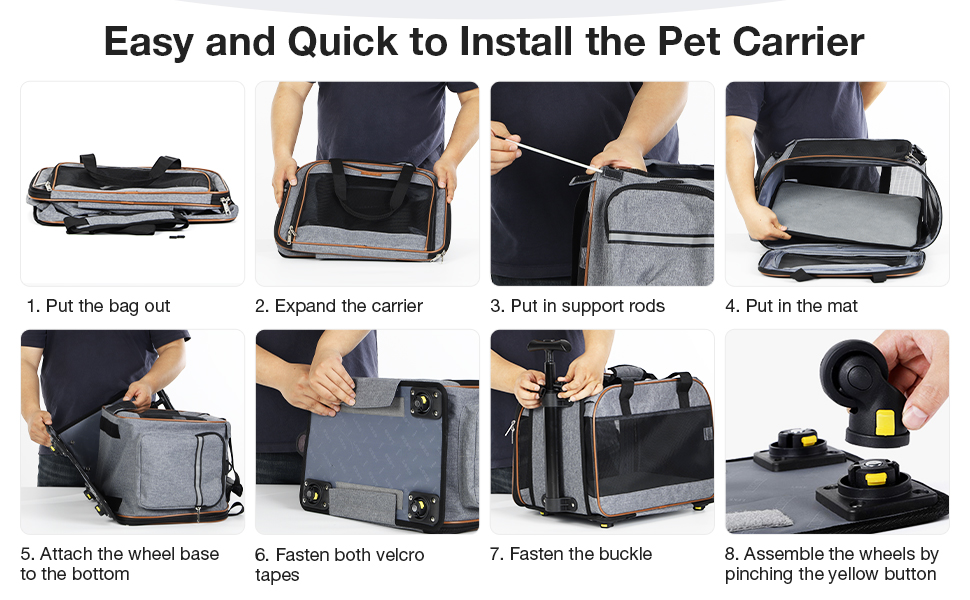Amazon.com : Lekebobor Dog Carrier with Wheels Rolling Pet Carrier Cat Carrier Airline Approved ...