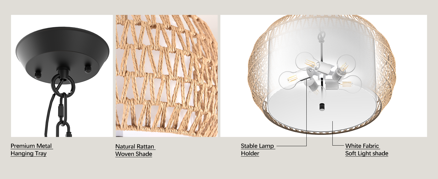 FIMEI Rattan Farmhouse Chandelier Light Fixtures, 5-Lights 18.9'' Large ...