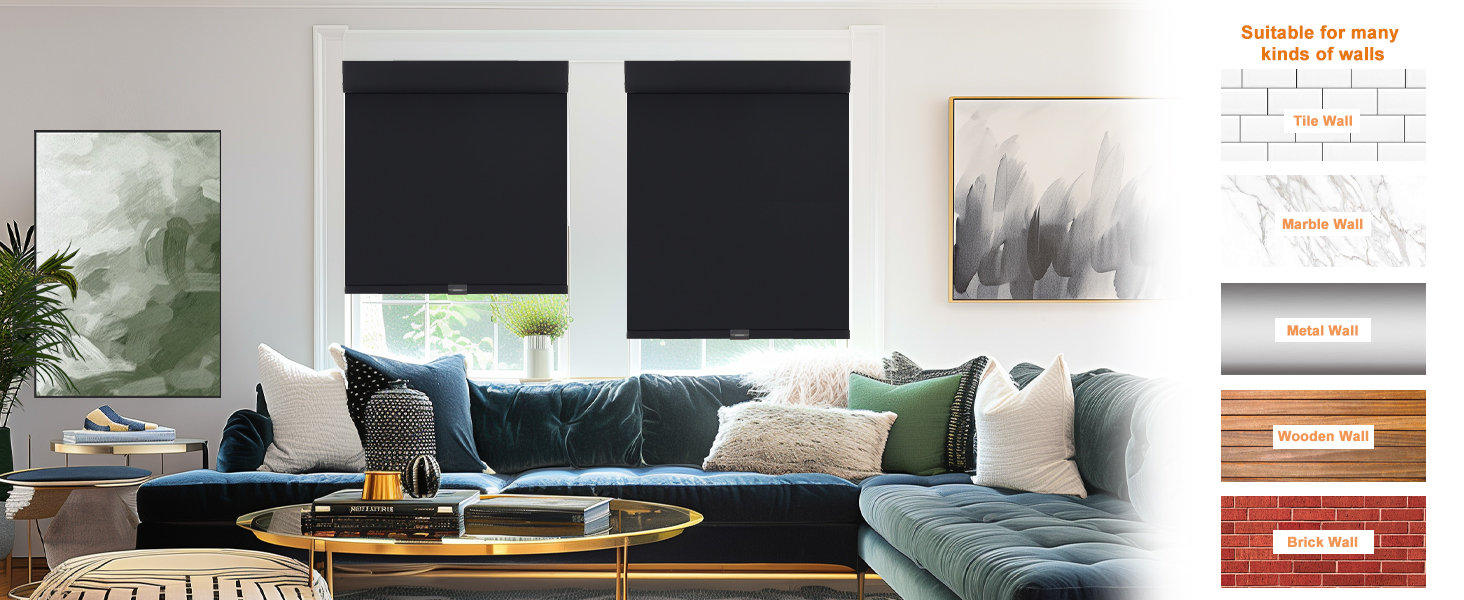 Amazon.com: Persilux 100% Blackout Roller Shades, No Tools No Drill Cordless Blinds for Windows ...