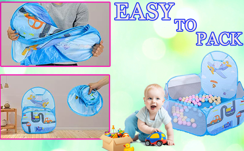 Buy BabyGo Large Pop Up Aeroplane Kids Ball Pit Play Tent with Basketball for Toddlers (Balls ...