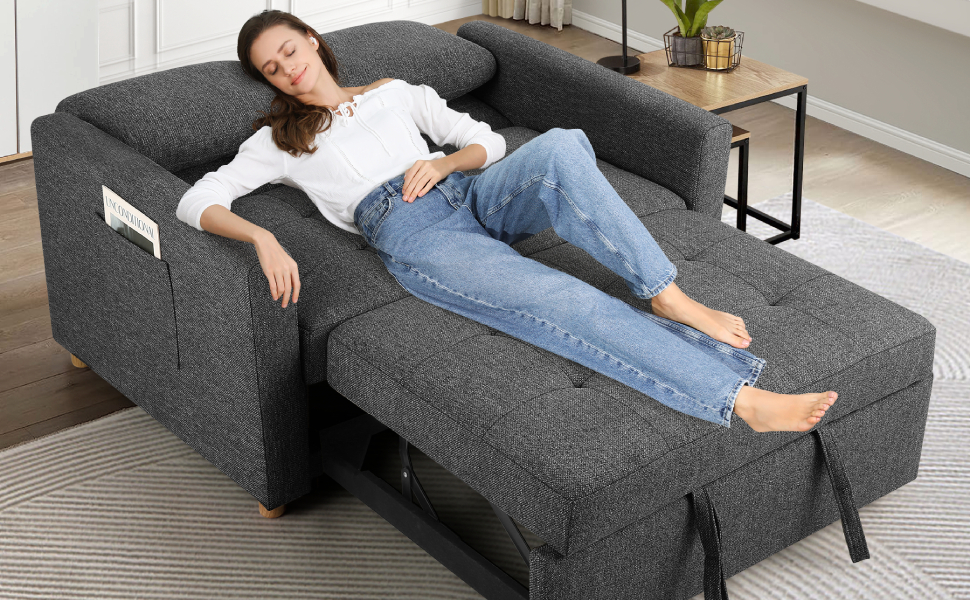 Amazon.com: SEJOV Sleeper Sofa, 3-in-1 Convertible Pull Out Couch Bed Futon Sofa, Linen Fabric ...