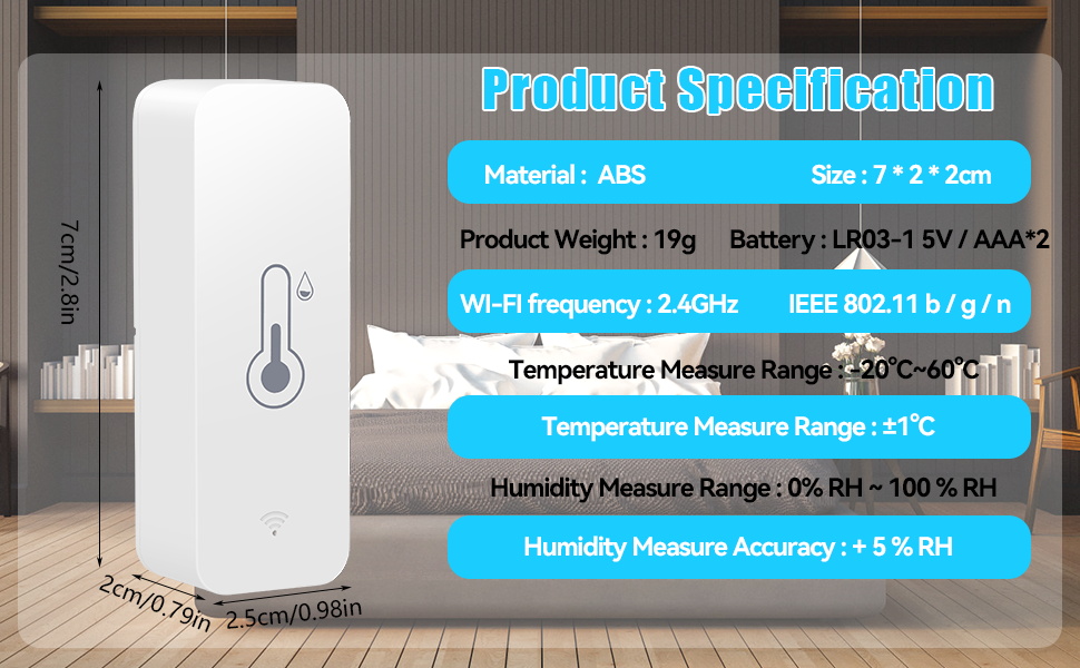 WiFi Humidity Temperature Monitor, Smart Life Thermometer Hygrometer Sensor with Remote Monitor ...