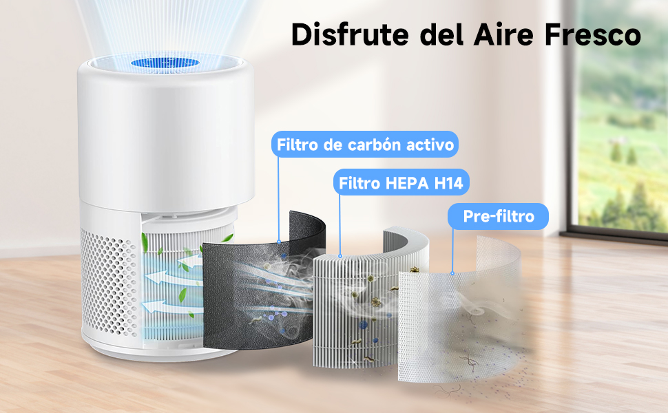 Purificador de Aire para Casa, Filtro de Aire HEPA H14, 1095 pies Cobertura, Elimina 99.97% de ...