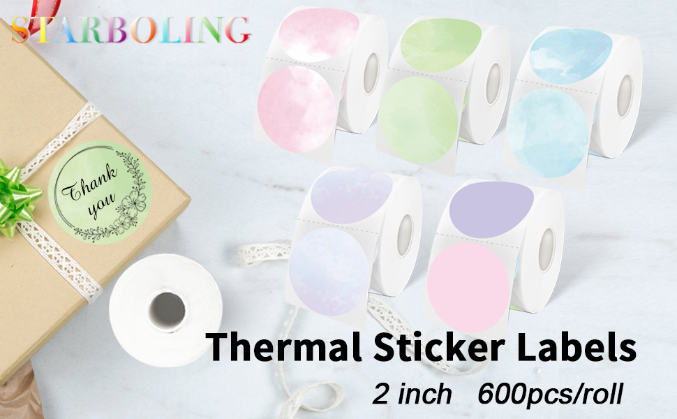 Amazon.com : Starboling Thermal Labels,2 Inch Purple Watercolor Round Thermal Printer Stickers ...