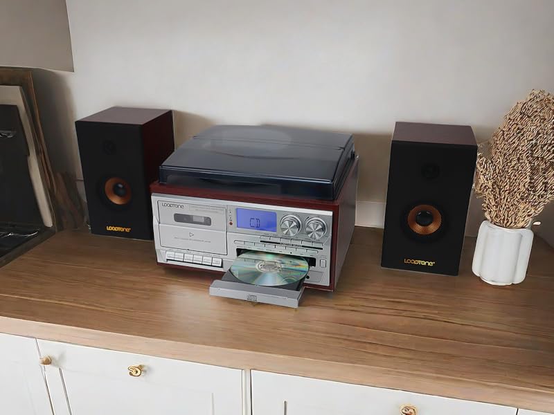 Amazon.com: LoopTone Vinyl Record Player with Dual 15W External Speakers 10 in 1 3 Speed ...
