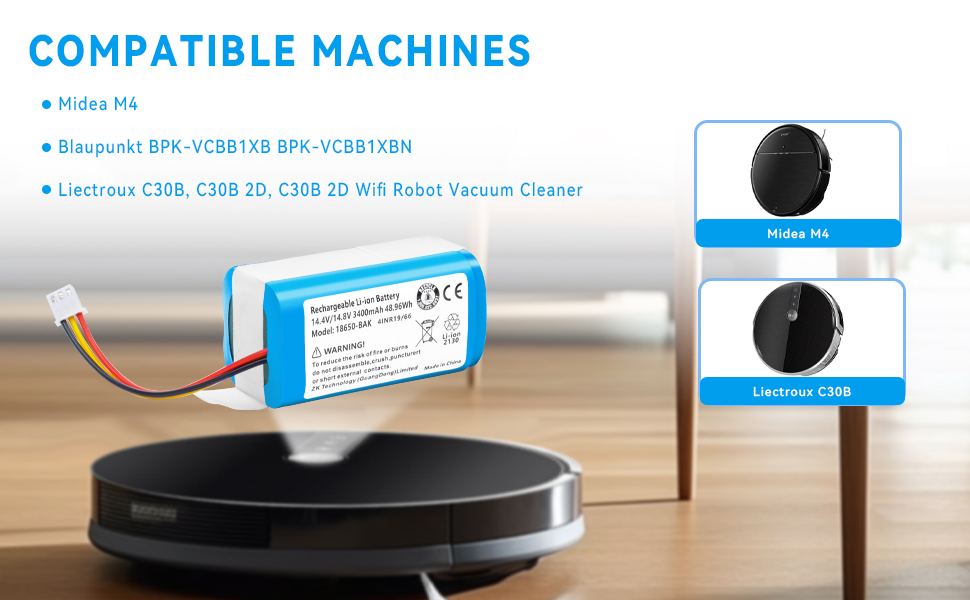 Amazon.com: 18650B4-4S1P-AAF-4 18650-BAK Battery Replacement for Midea ...