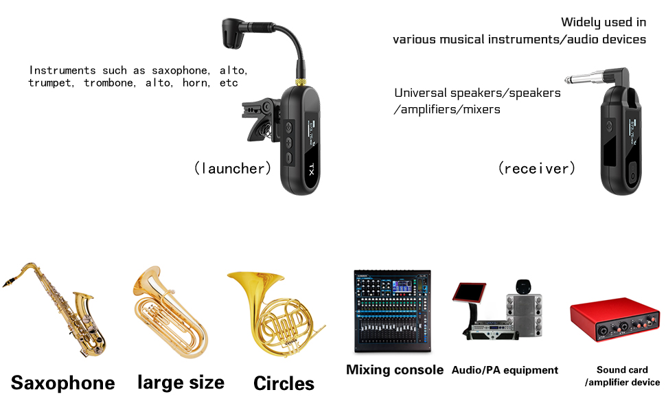 Amazon.com: YXG Wireless UHF Saxophone Microphone System, Clip-On Instrument Microphone for Sax ...