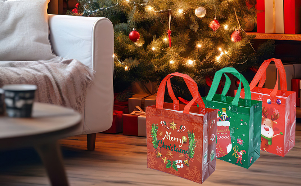 Amazon.com: Christmas Gift Bags Tote-Bag with Handles - 12 Pack ...