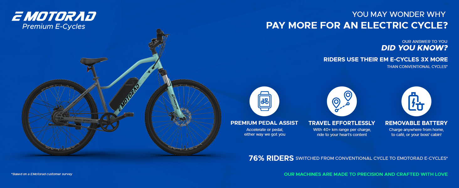 EMotorad X2 Unisex Mountain Electric Cycle with 7.65Ah Removable Battery, P9 LCD Display, 5 ...