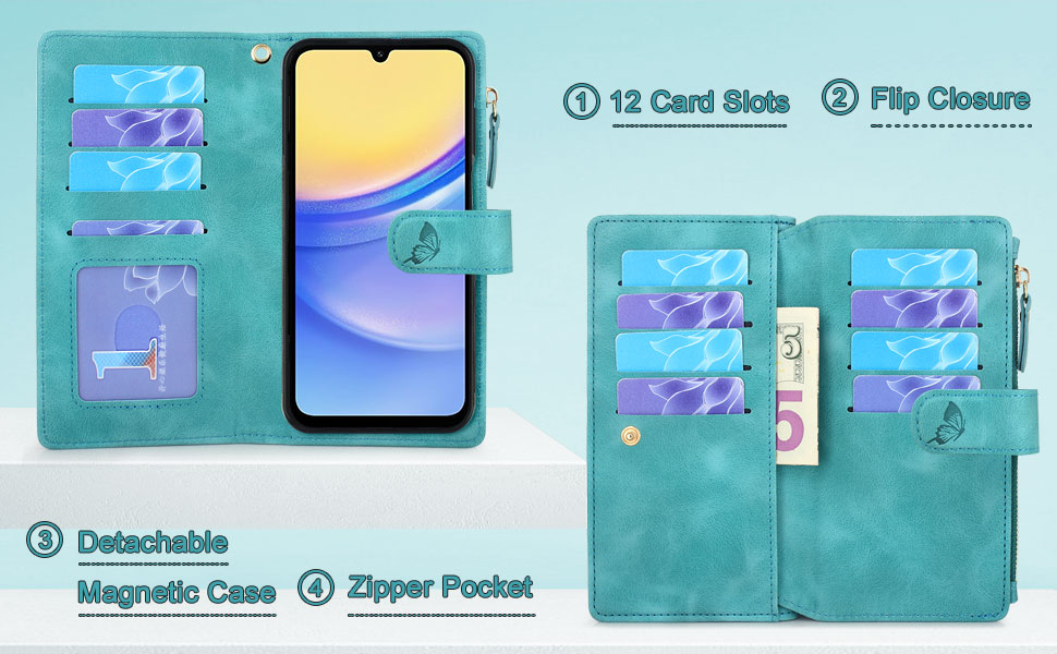 Amazon.com: Lacass Case Wallet for Samsung Galaxy A15 5G, [12 Card Slots] ID Credit Cash Holder ...