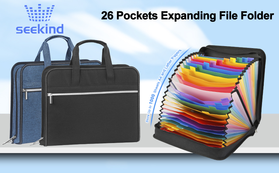 Amazon.com : SEEKIND Accordian File Organizer with Handle,26 Pockets Expanding File Folder ...