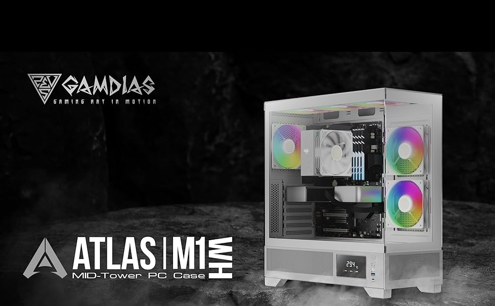 Amazon.in: Buy GAMDIAS Atlas M1 White, Mid Tower Gaming PC Case w/Display, ATX Tempered Glass PC ...