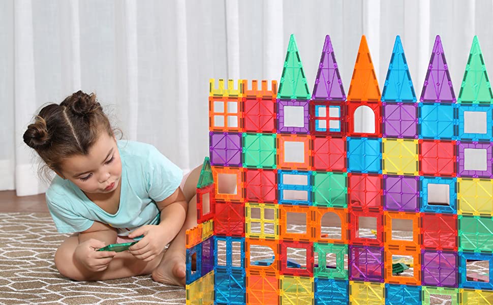 MagHub Magnet Toys Magnetic Tiles, 125 PCS Magnetic Building Blocks Set for Boys Girls Preschool ...