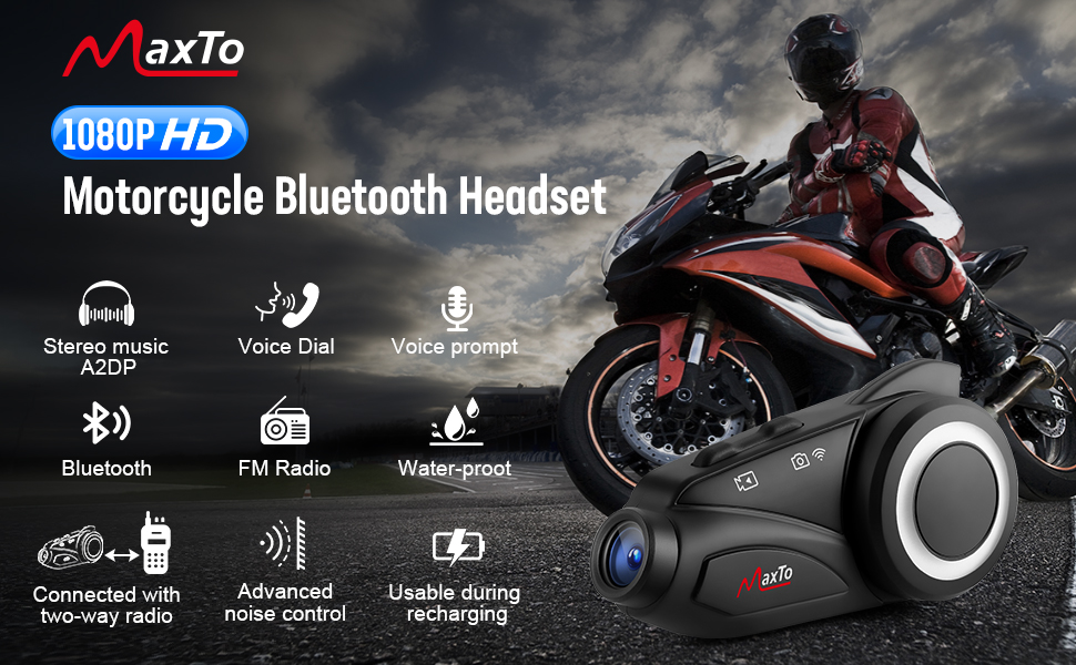 Motorcycle Bluetooth Headset Group& WiFi Recorder,Maxto M3 Can be Connected to Any Helmet ...