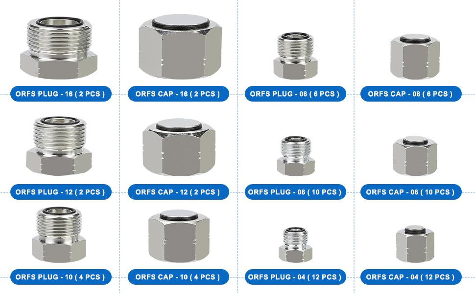 Amazon.com: ANCIMOON 72PCS ORFS Flat Face Seal Cap and Plug Kit, Hydraulic Flat Face Fittings ...