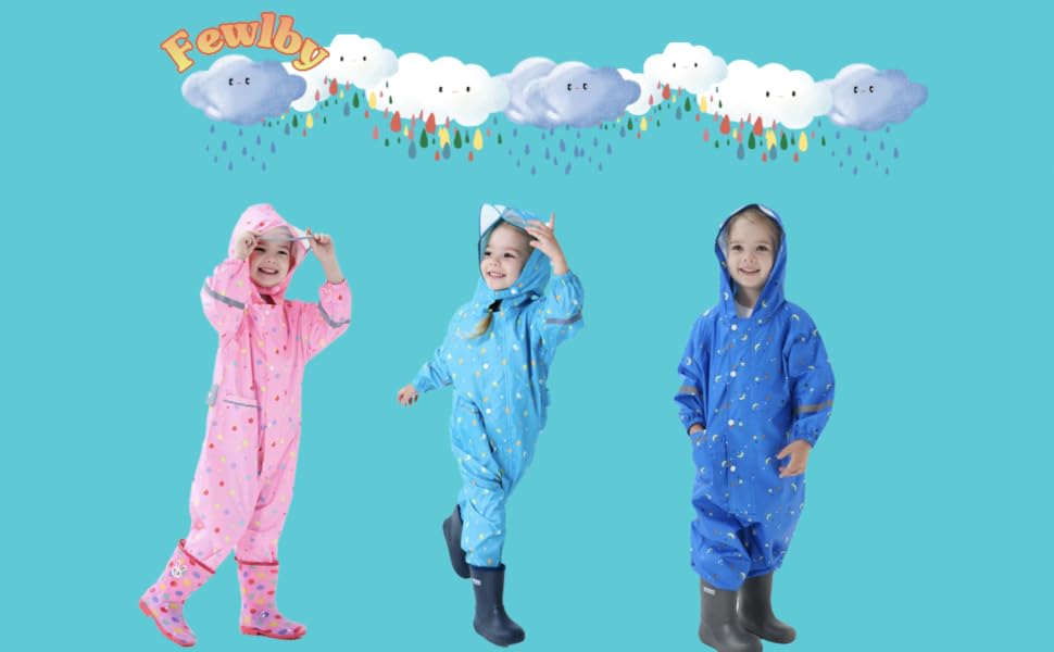 Amazon.com : Kids Toddler Rain Suit for Boys Girls One Piece Hoodie Zipper Waterproof Rain ...