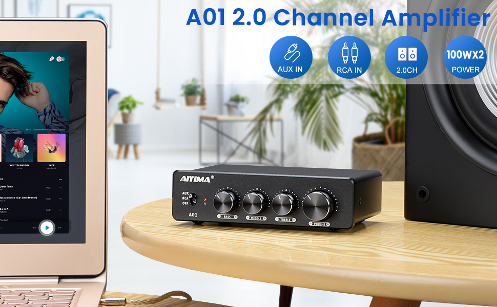 AIYIMA A01 100W +100W TPA3116 Stereo Amplifier 2.0/2.1 Channel Class D Audio Amp Receiver with 3 ...